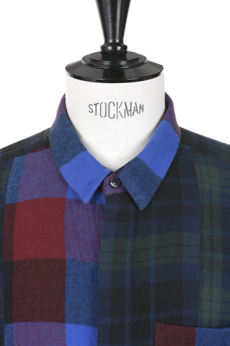 Engineered Garments Combo Short Collar Block Check - Blue/Red | Kafka ...